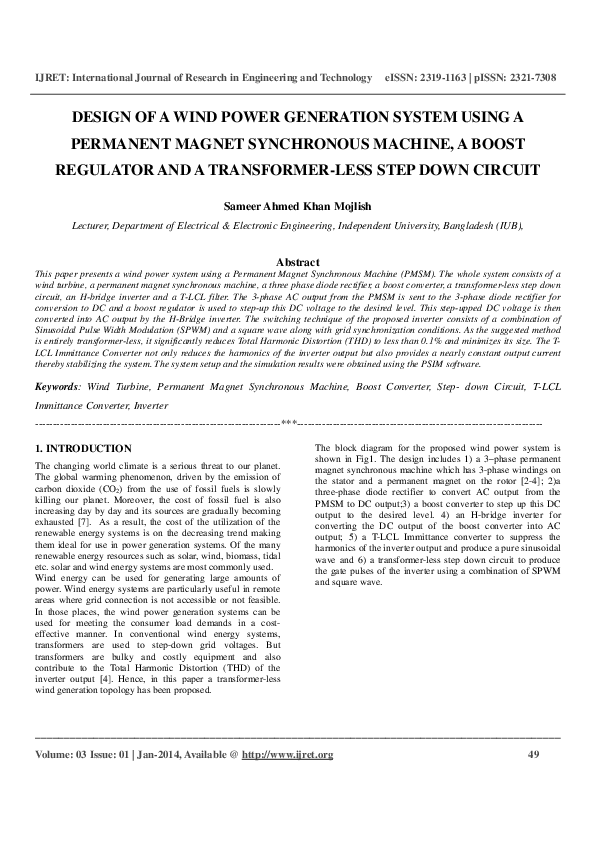 (PDF) DESIGN OF A WIND POWER GENERATION SYSTEM USING A