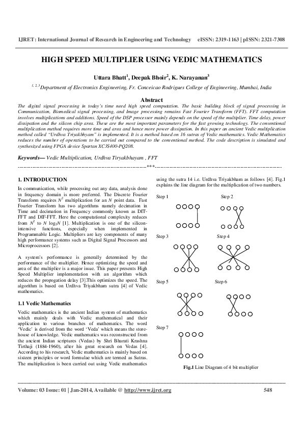 (PDF) HIGH SPEED MULTIPLIER USING VEDIC MATHEMATICS