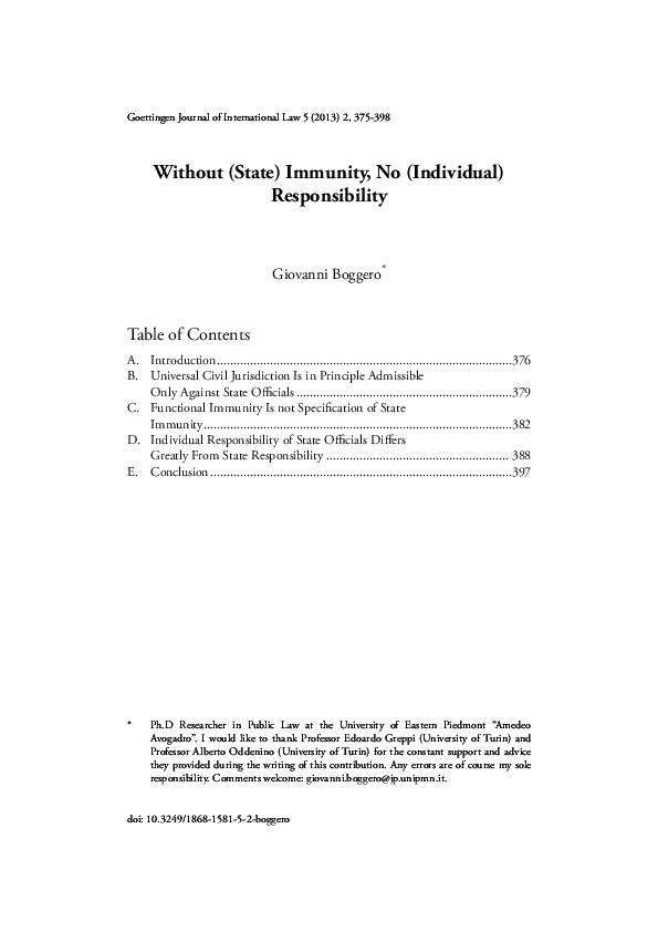 (PDF) Without (State) Immunity, No (Individual) Responsibility