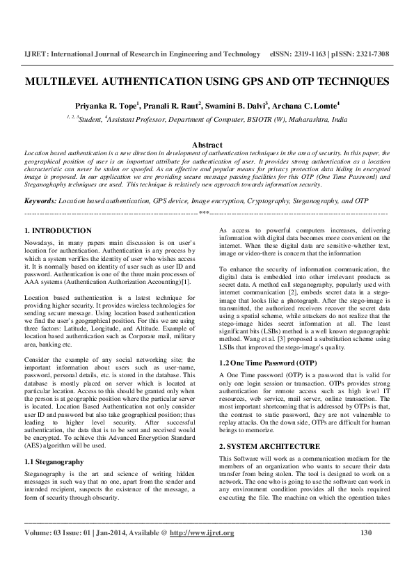 (PDF) MULTILEVEL AUTHENTICATION USING GPS AND OTP TECHNIQUES