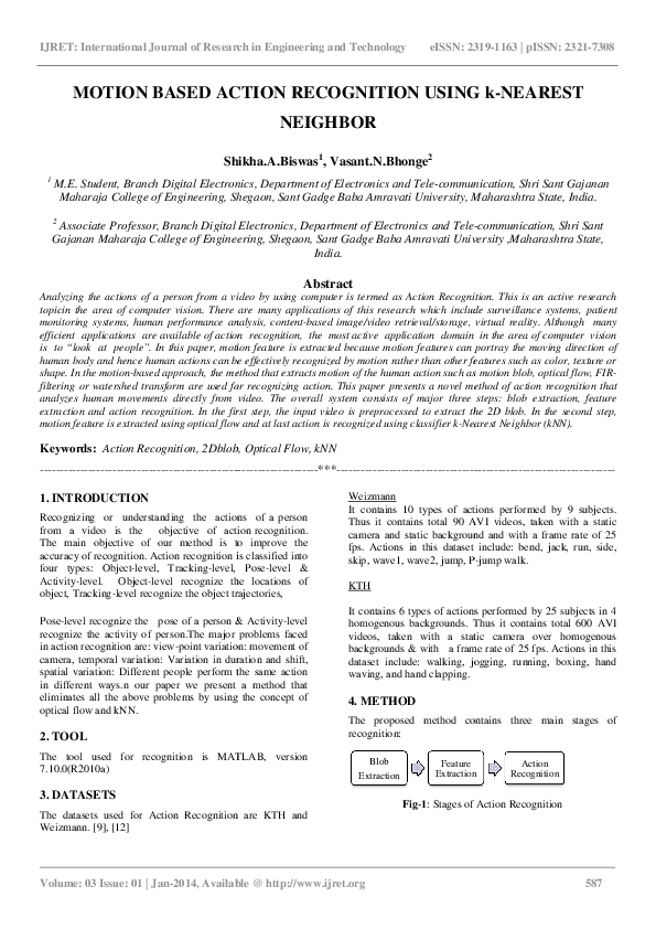 Pdf Motion Based Action Recognition Using