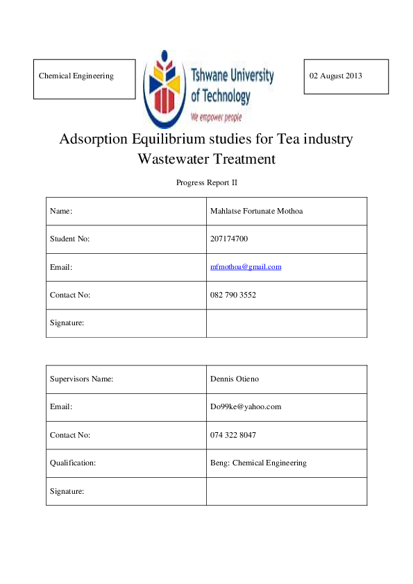 (DOC) Adsorption Equilibrium studies for Tea industry Wastewater Treatment