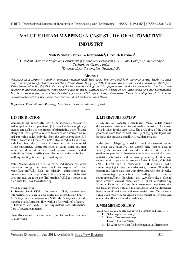 (PDF) VALUE STREAM MAPPING A CASE STUDY OF AUTOMOTIVE