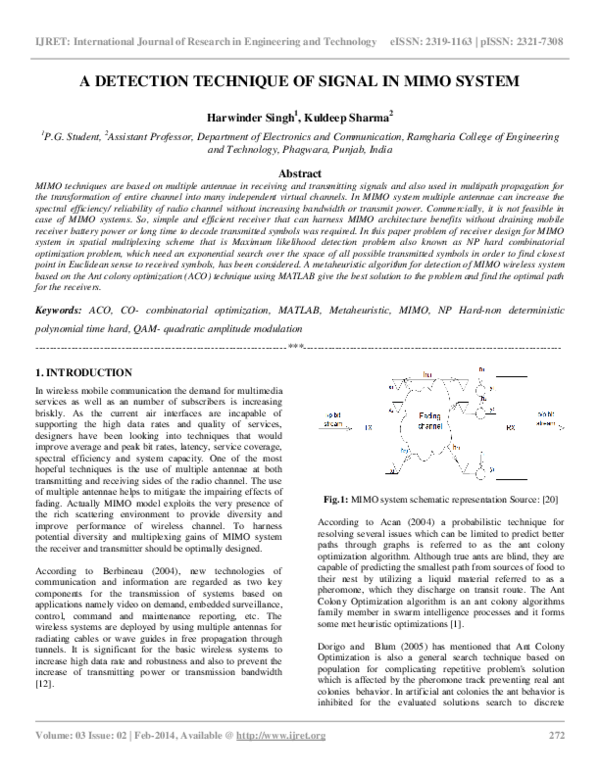 (PDF) A DETECTION TECHNIQUE OF SIGNAL IN MIMO SYSTEM