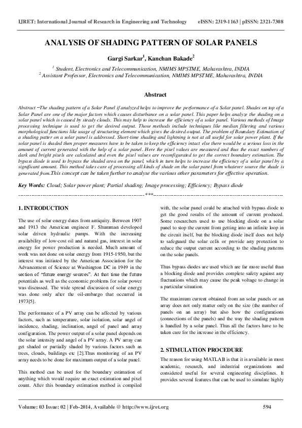 (PDF) ANALYSIS OF SHADING PATTERN OF SOLAR PANELS