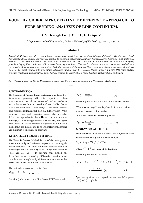 Pdf Fourth Order Improved Finite Difference Approach To Pure Bending Analysis Of Line Continuum