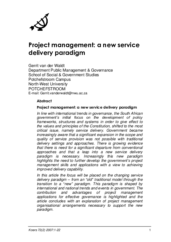 (PDF) Project management as new service delivery paradigm