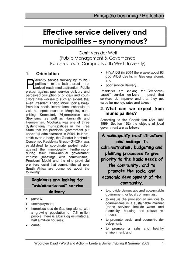(PDF) Service delivery and Municipal Services