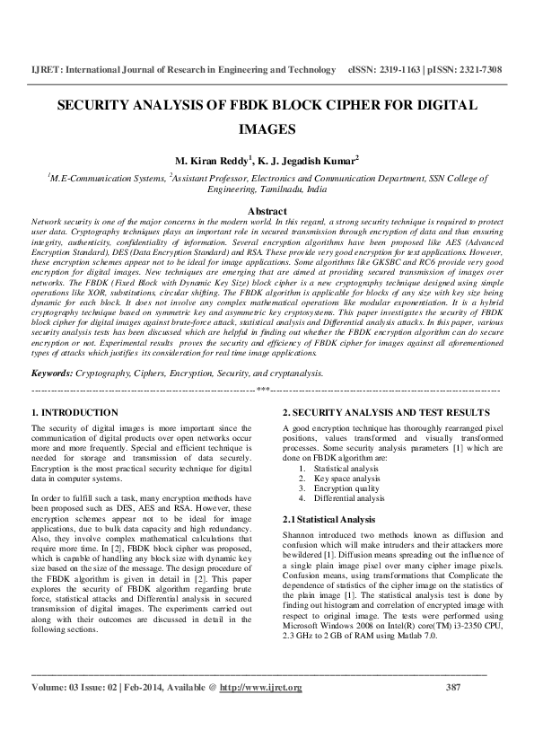 (PDF) SECURITY ANALYSIS OF FBDK BLOCK CIPHER FOR DIGITAL IMAGES