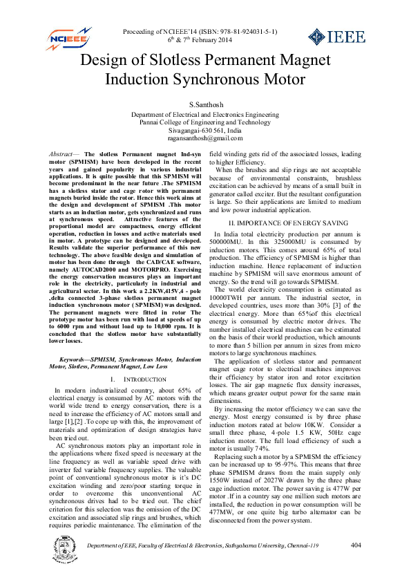 Pdf Design Of Slotless Permanent Magnet Induction Synchronous Motor