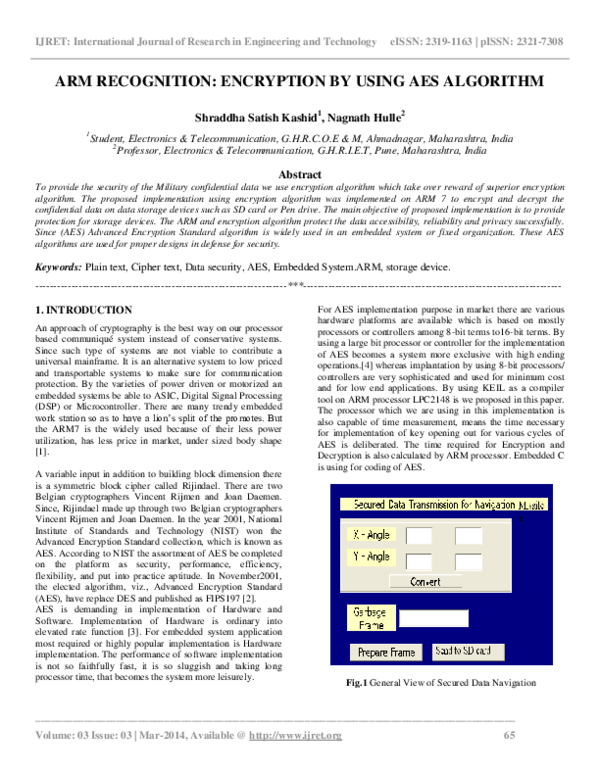 (PDF) ARM RECOGNITION ENCRYPTION BY USING AES ALGORITHM