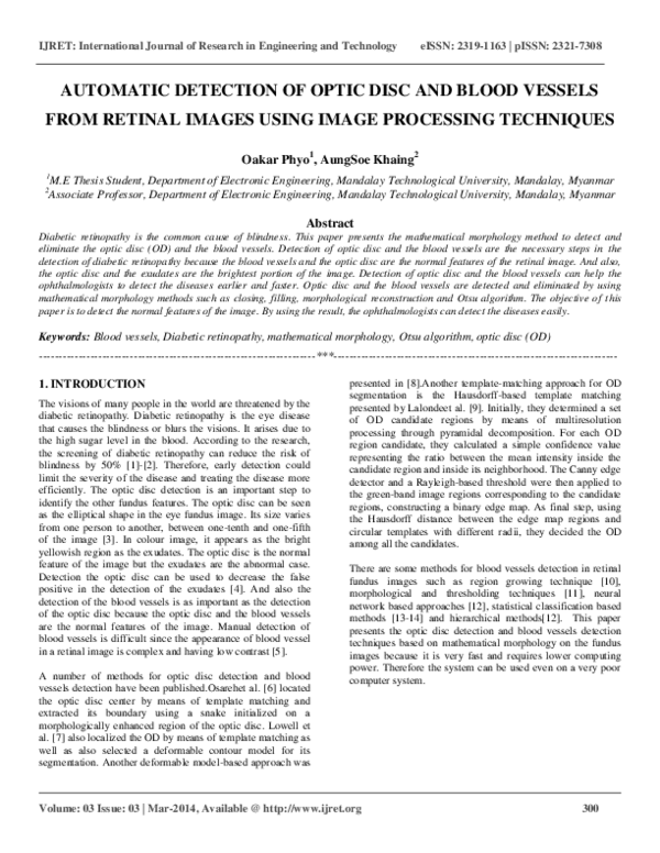 Pdf Detecting Optic Disc And Vessels In Retinas