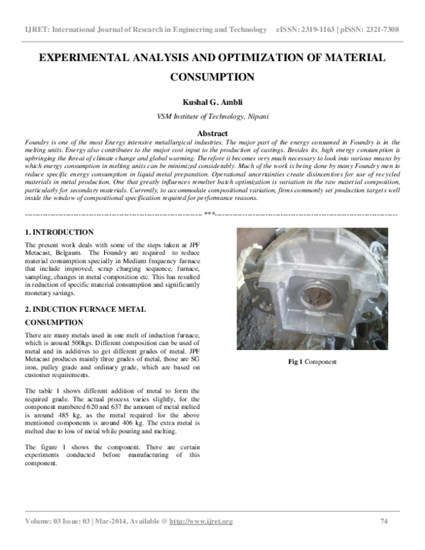 (PDF) EXPERIMENTAL ANALYSIS AND OPTIMIZATION OF MATERIAL CONSUMPTION