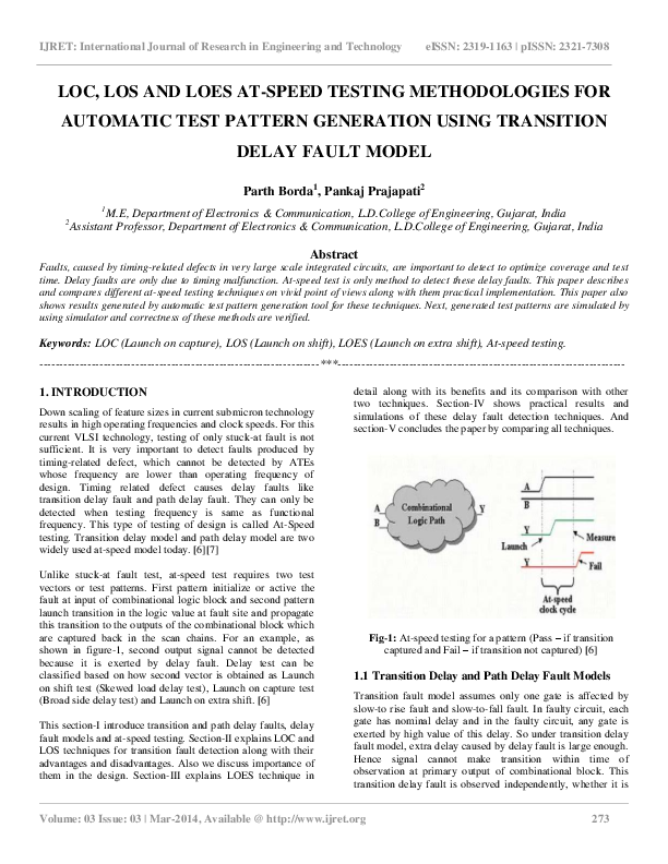Pdf Loc Los And Loes At Speed Testing Methodologies For Automatic Test Pattern Generation