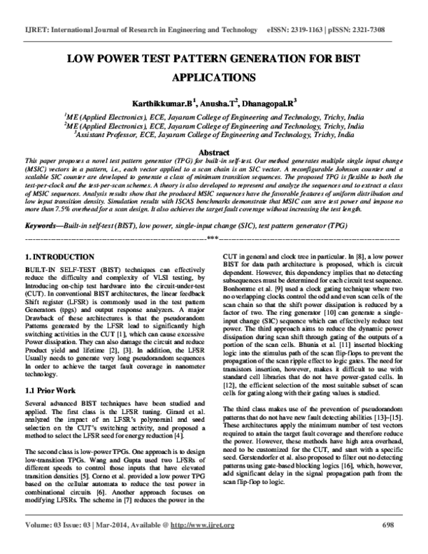Pdf Low Power Test Pattern Generation For Bist Applications