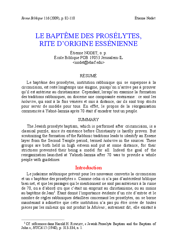 (PDF) Le baptême des prosélytes, rite d’origine essénienne