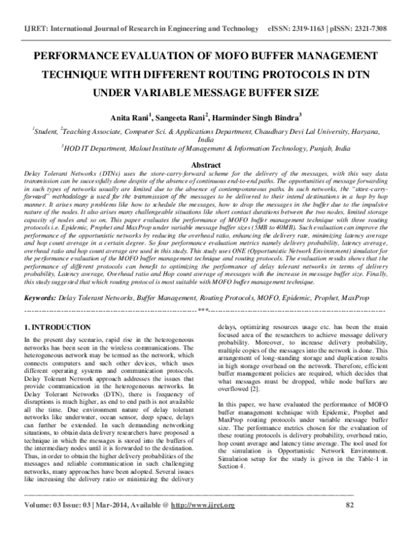Pdf Performance Evaluation Of Mofo Buffer Management Technique With Different Routing