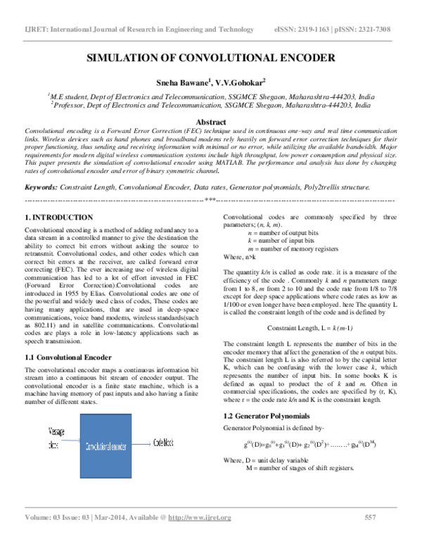 Pdf Simulation Of Convolutional Encoder Editor Ijret