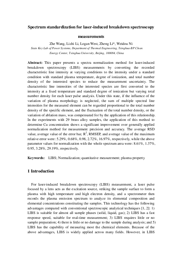 (PDF) Spectrum standardization for laser-induced breakdown spectroscopy measurements