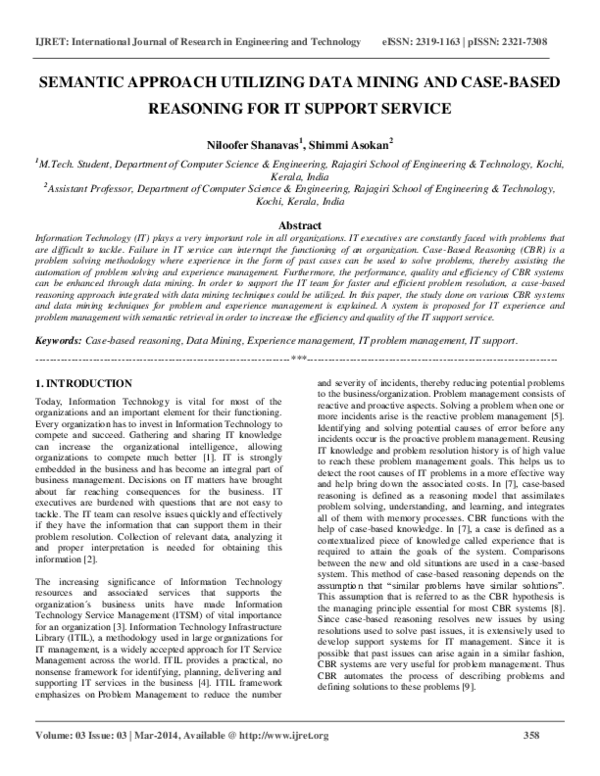 Pdf Semantic Approach Utilizing Data Mining And Case Based Reasoning For It Support Service