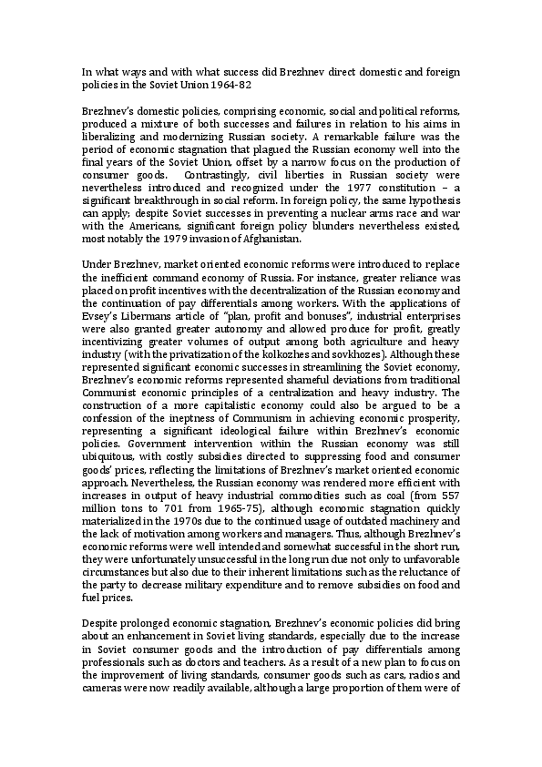 (DOC) Brezhnevs domestic and foreign policy successes and failures