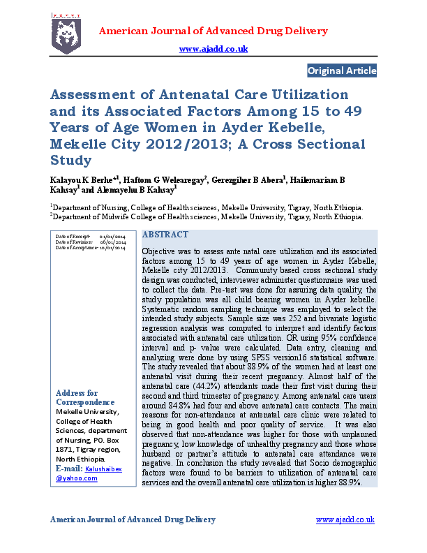 (PDF) Assessment of Antenatal Care Utilization and its Associated ...