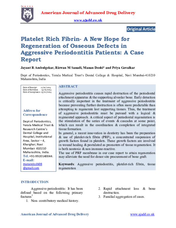 (PDF) Periodontal regeneration in deep intrabony periodontal defect ...