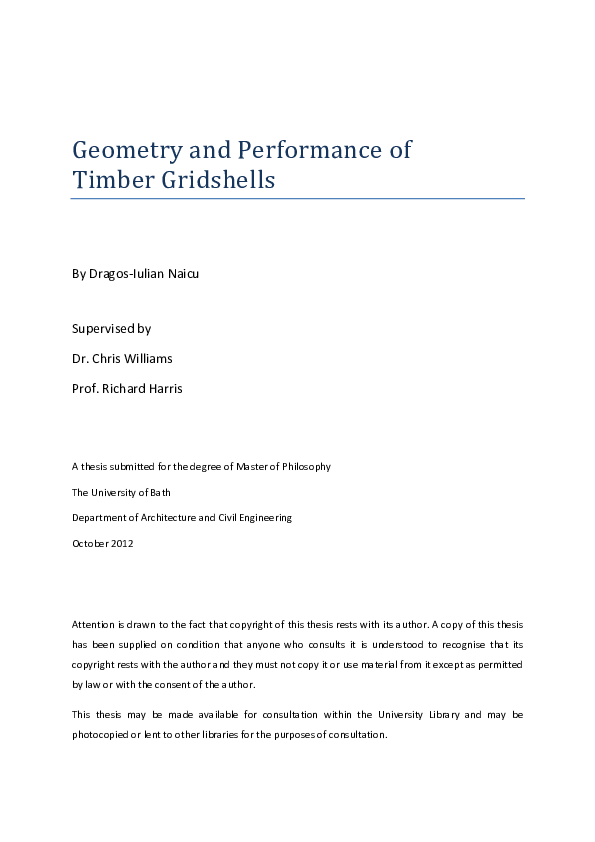 Pdf Geometry And Performance Of Timber Gridshells Mphil Thesis