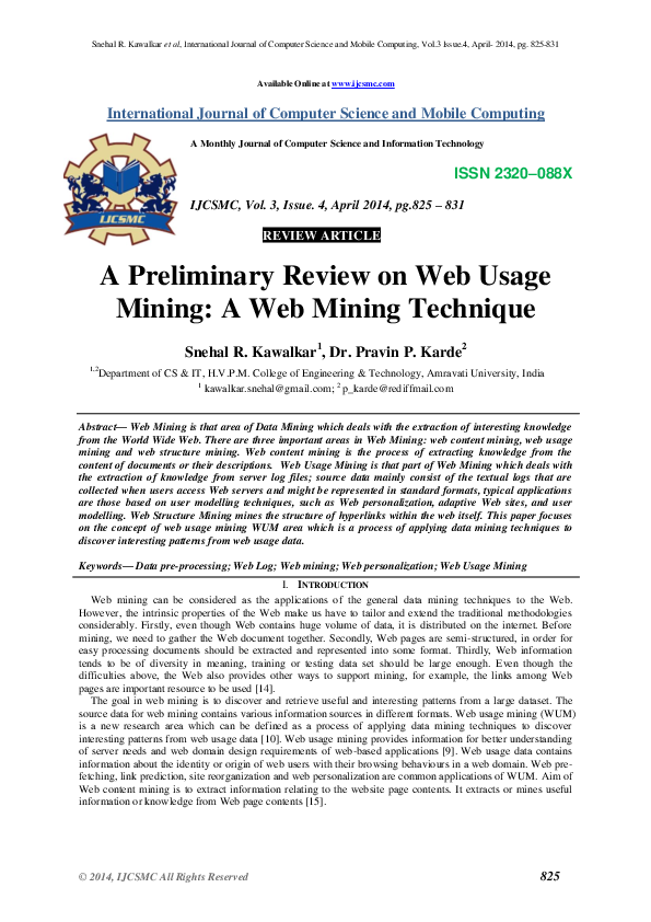 Pdf A Preliminary Review On Web Usage Mining A Web Mining Technique