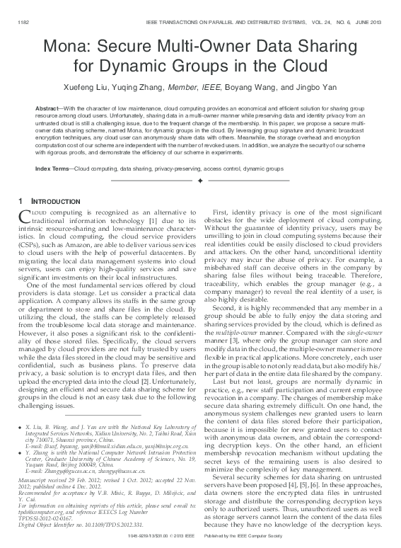 (PDF) Mona: Secure Multi-Owner Data Sharing for Dynamic Groups in the Cloud