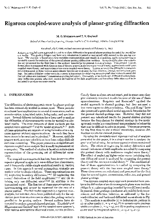 (PDF) Rigorous coupled-wave analysis of planar-grating diffraction