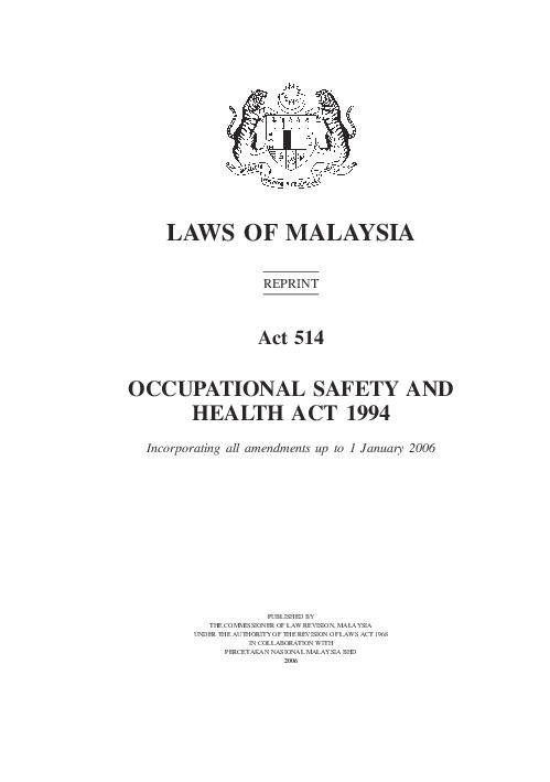(PDF) Occupational Safety and Health LAWS OF MALAYSIA