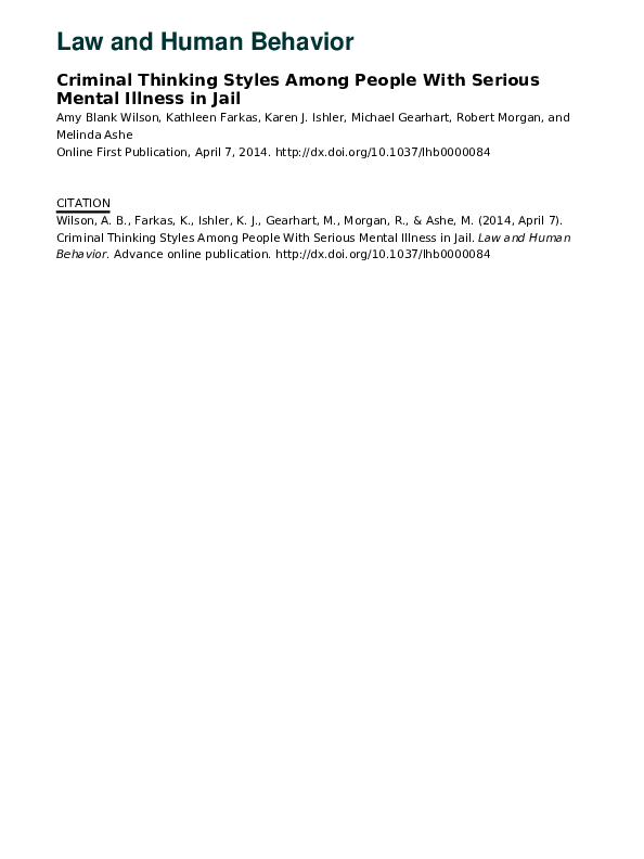 (PDF) Criminal Thinking Styles Among People With Serious Mental Illness ...
