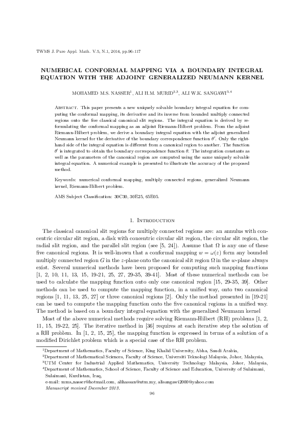 (PDF) Numerical conformal mapping via a boundary integral equation with ...