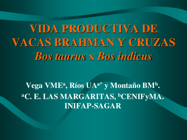 (PDF) Vida productiva de vacas Brahman y cruzas Bos taurus x Bos indicus