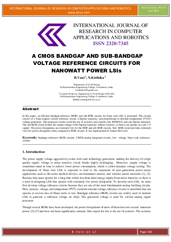 A CMOS BANDGAP AND SUB-BANDGAP VOLTAGE REFERENCE CIRCUITS FOR NANOWATT ...