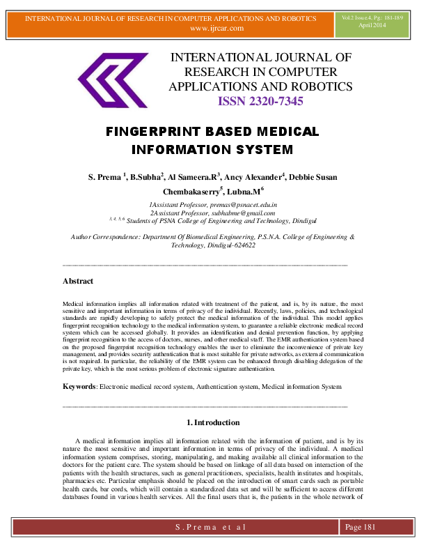 FINGERPRINT BASED MEDICAL INFORMATION SYSTEM