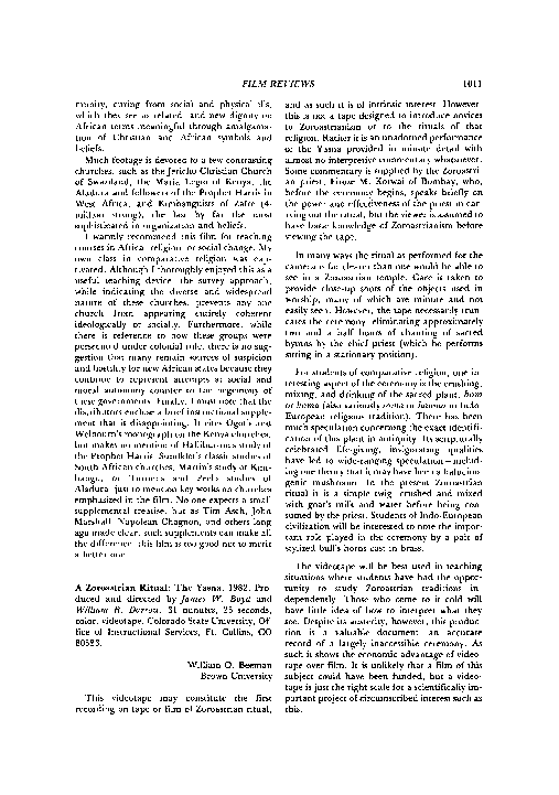 (PDF) A Zoroastrian Ritual: The Yasna . James W. Boyd, William R. Darrow