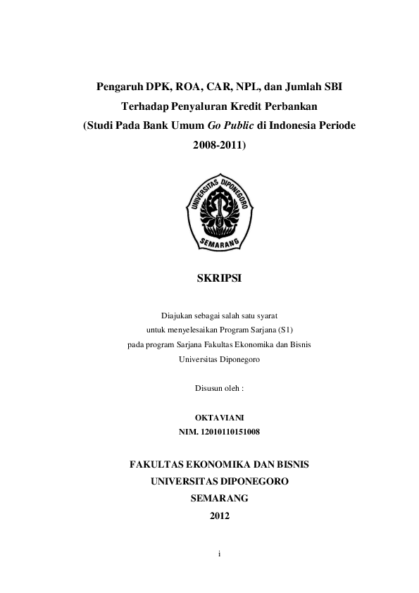 (PDF) Pengaruh DPK, ROA, CAR, NPL, dan Jumlah SBI