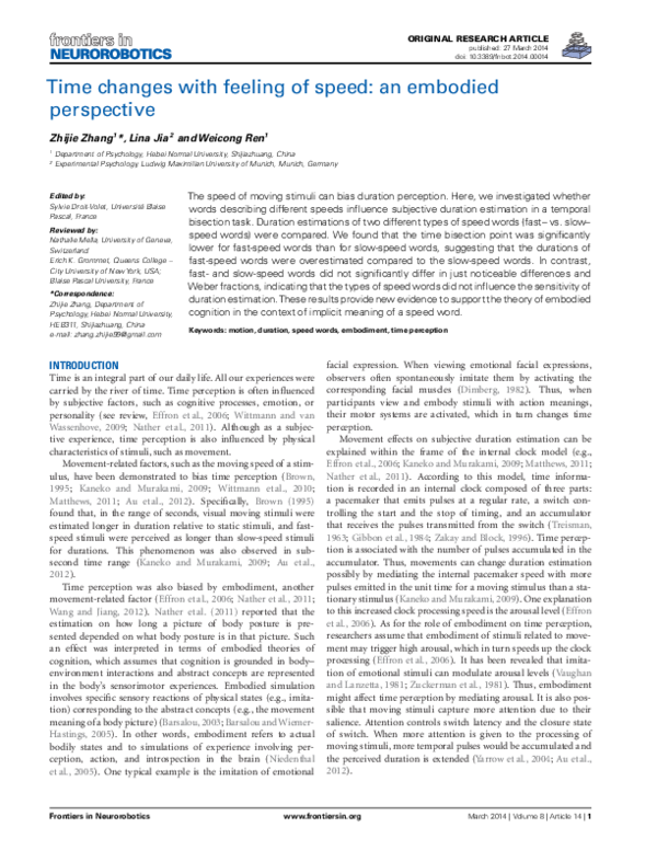 Time changes with feeling of speed: an embodied perspective | Lina Jia ...