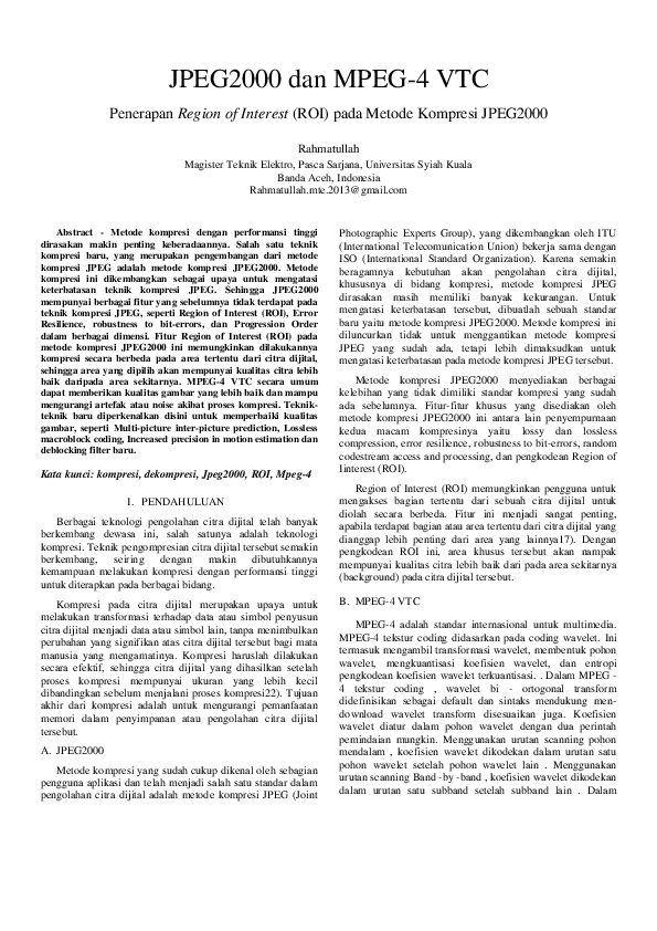 (PDF) Kompresi jpeg2000 & mpeg-4_vtc