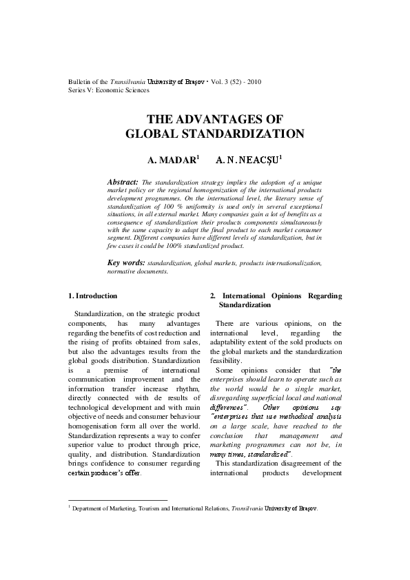 (PDF) THE ADVANTAGES OF GLOBAL STANDARDIZATION