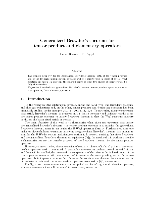 (PDF) Generalized Browder's theorem for tensor product and elementary operators