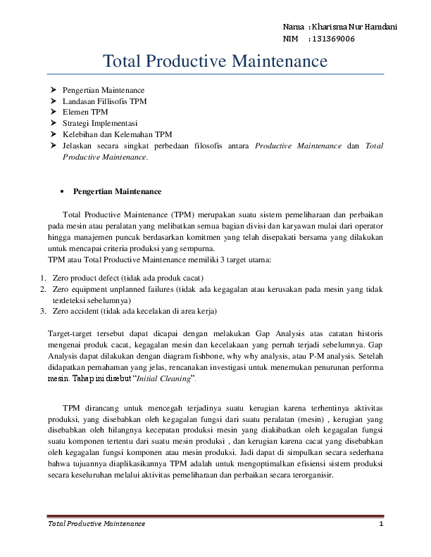 (DOC) Total Productive Maintenance