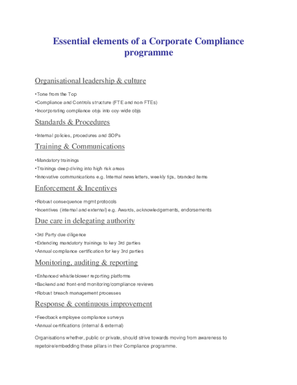 (PDF) Essential elements of a Corporate Compliance programme