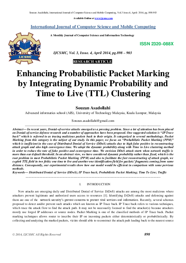 (PDF) Enhancing Probabilistic Packet Marking by Integrating Dynamic Probability and Time to Live ...