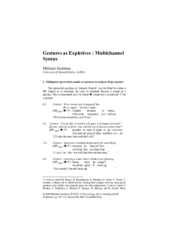 (PDF) Gestures as Expletives : Multichannel Syntax