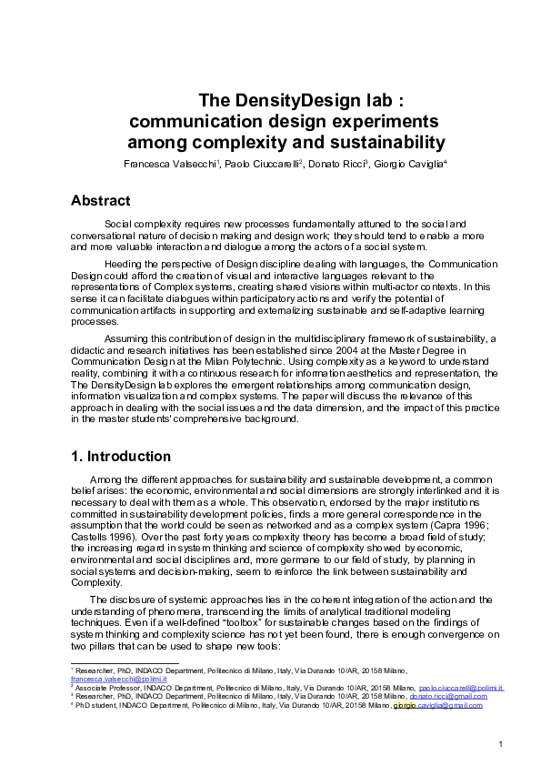 (DOC) The DensityDesign lab: communication design experiments among complexity and sustainability