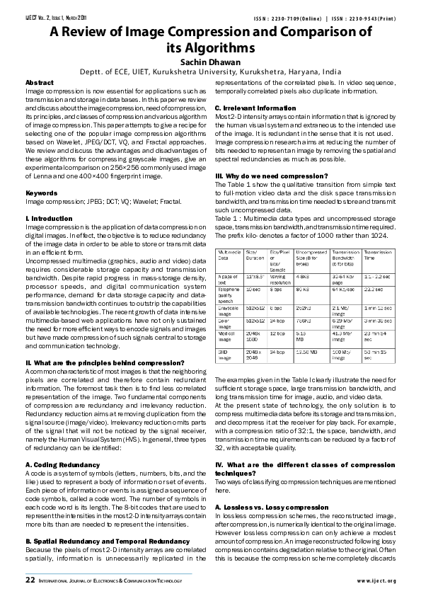 Pdf A Review Of Image Compression And Comparison Of Its Algorithms