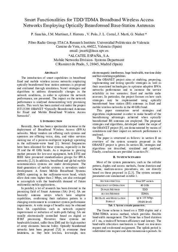 (PDF) Smart Functionalities for TDD/TDMA Broadband Wireless Access Networks Employing Optically ...